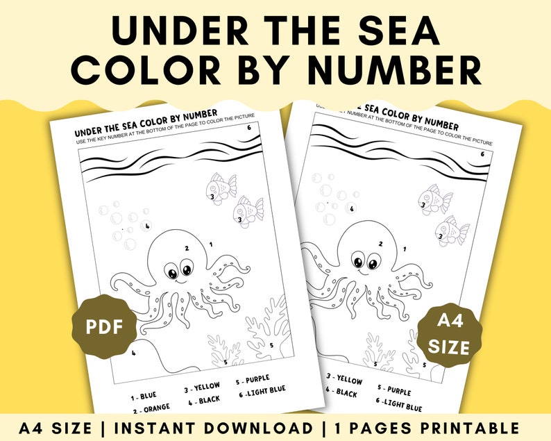 Under the Sea Color by Number Worksheet, Preschool Learning (PDF) - Etsy