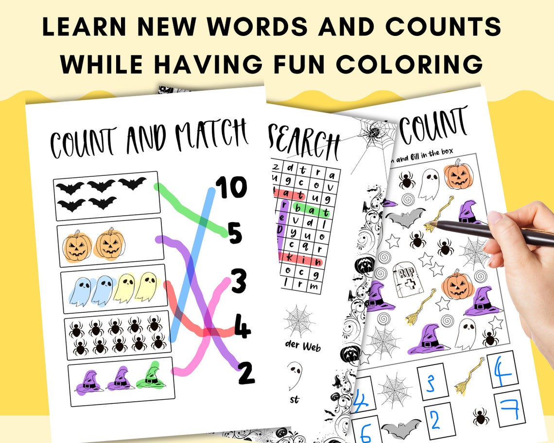 BUNDLE Printable Halloween Kids Activity Sheet Learning Count and Match ...