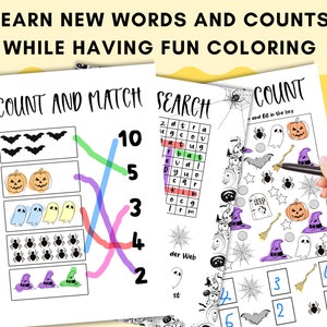 BUNDLE Printable Halloween Kids Activity Sheet Learning Count and Match ...