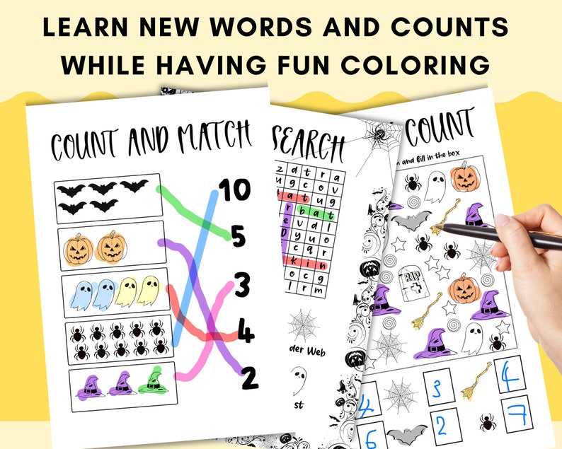 BUNDLE Printable Halloween Kids Activity Sheet Learning Count and Match ...