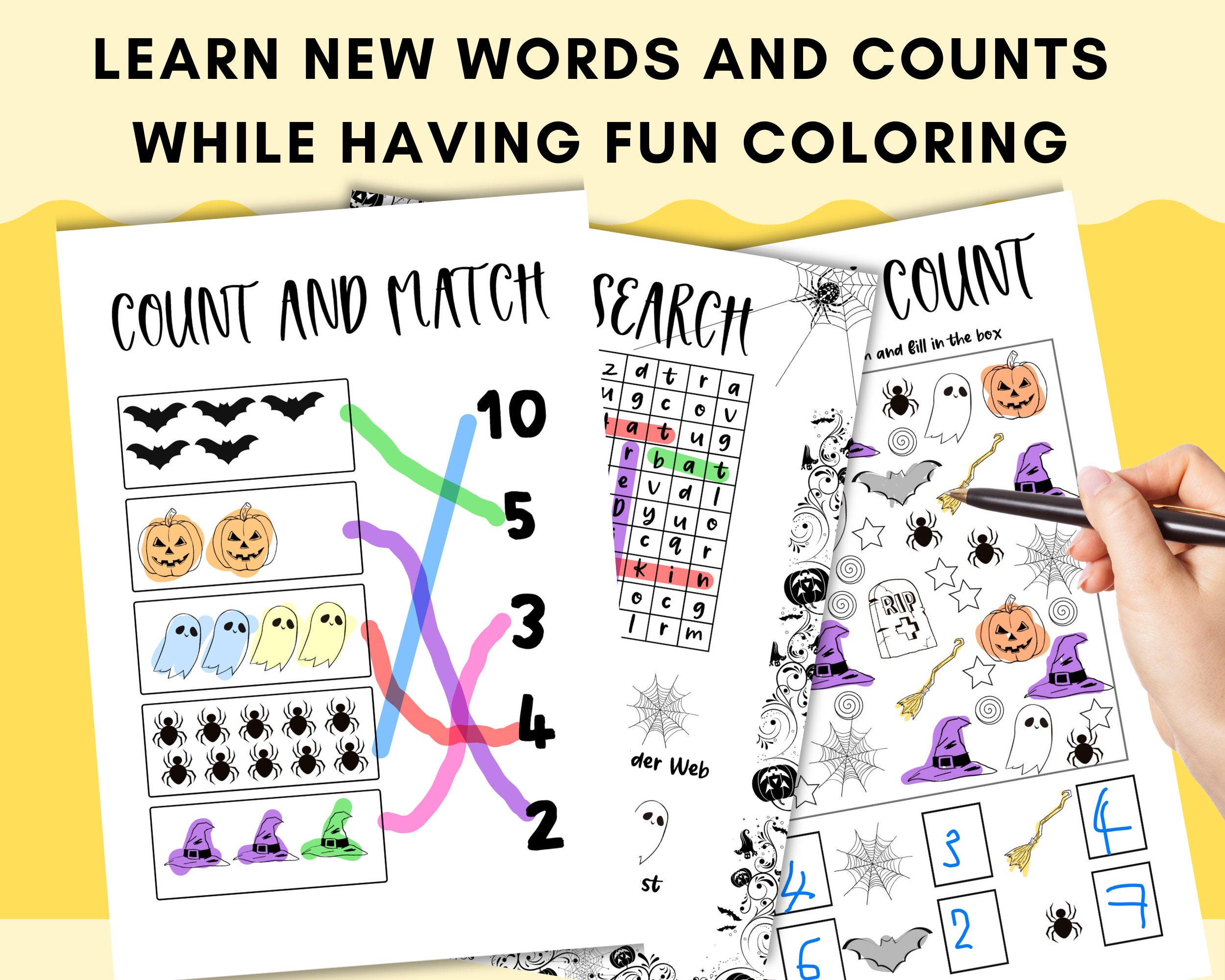 BUNDLE Printable Halloween Kids Activity Sheet Learning Count and Match ...