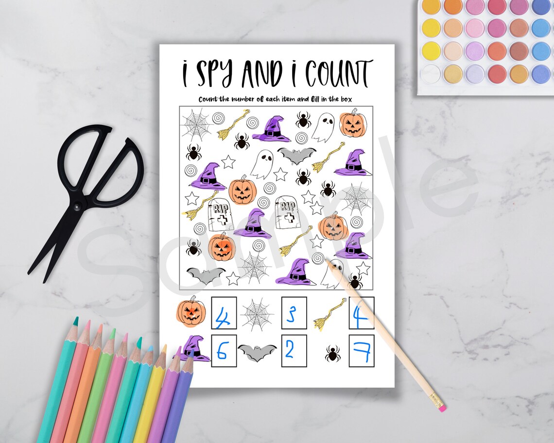 BUNDLE Printable Halloween Kids Activity Sheet Learning Count and Match ...