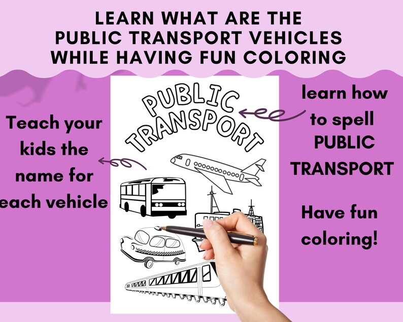 Printable Car Coloring Page Public Vehicle Learning Worksheet for Kids ...