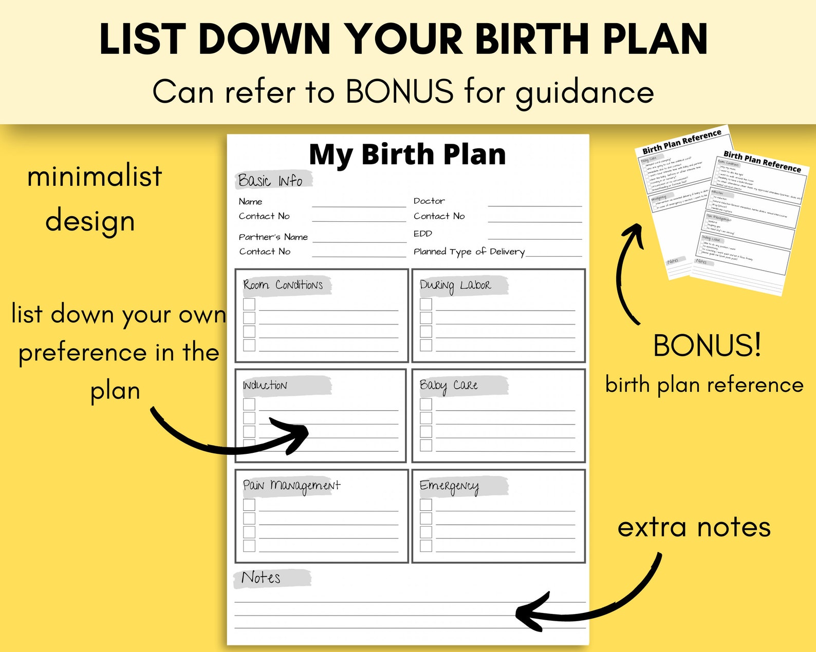 Printable Birth Plan Checklist Maternity Plan, Pregnancy Planner, Birth ...