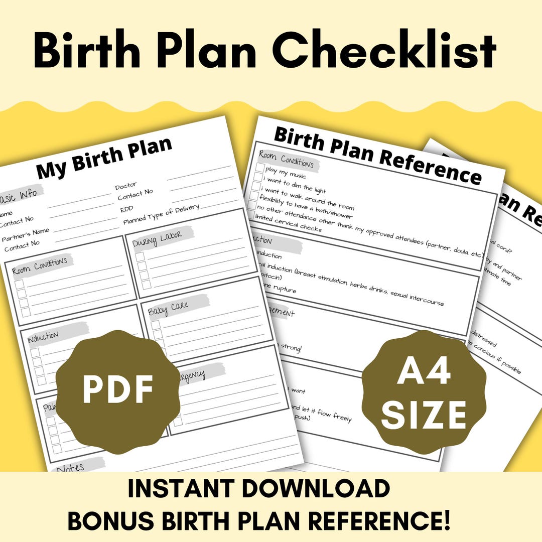 Printable Birth Plan Checklist Maternity Journal Pregnancy Planner With ...