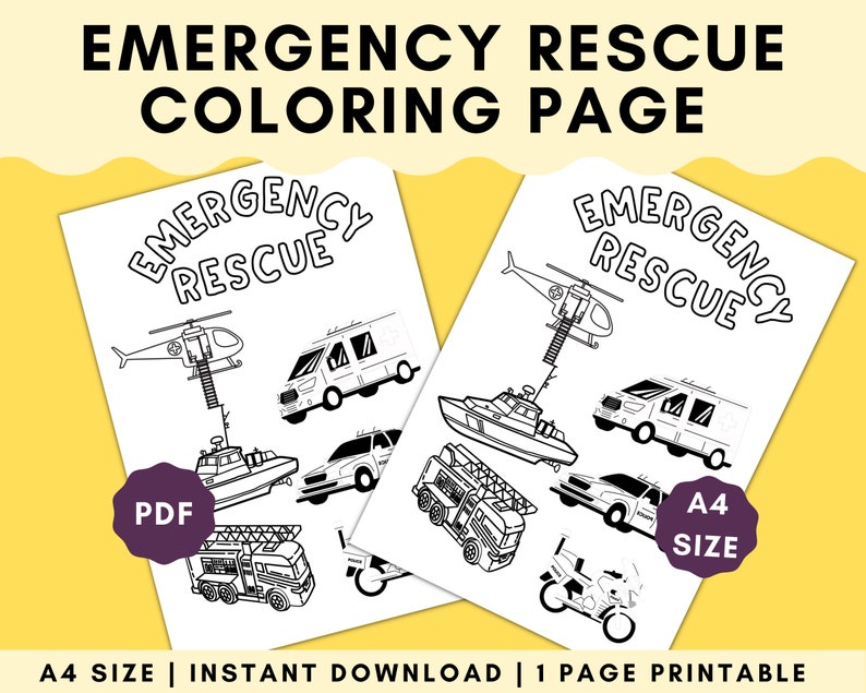 Printable Coloring Page Emergency Rescue for Kids Activities Learning ...