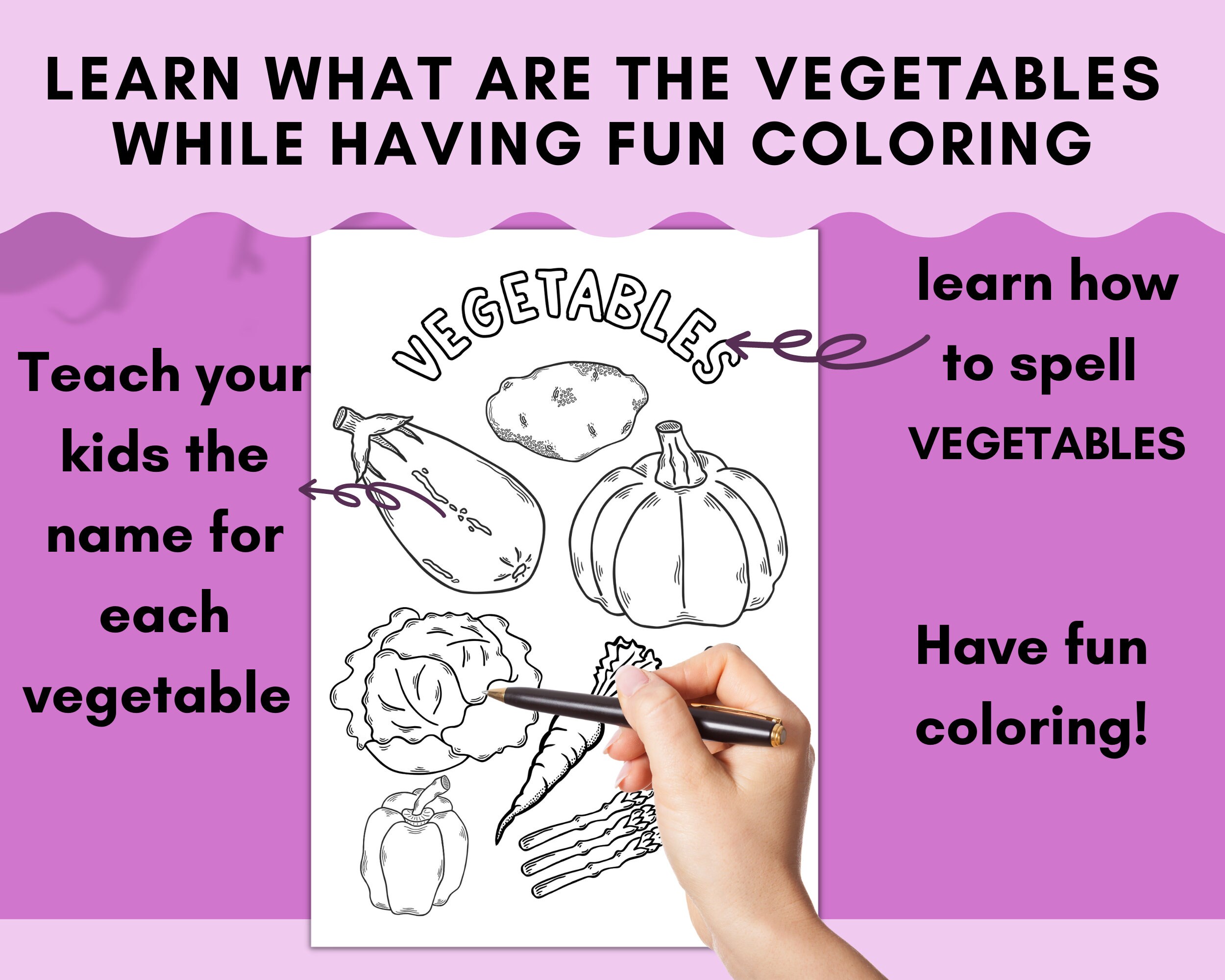 Vegetable Coloring Page, Homeschool Activity (PDF Download) - Etsy