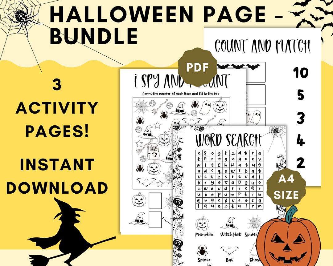 BUNDLE Printable Halloween Kids Activity Sheet Learning Count and Match ...