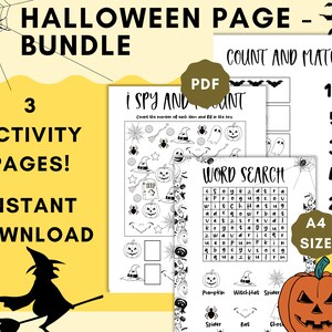 BUNDLE Printable Halloween Kids Activity Sheet Learning Count and Match ...