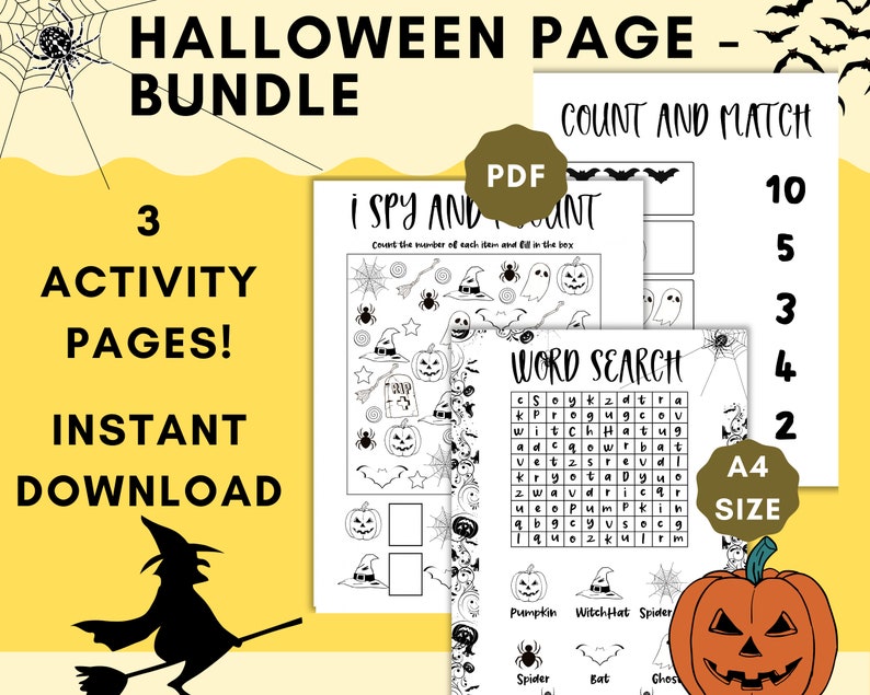 BUNDLE Printable Halloween Kids Activity Sheet Learning Count and Match ...