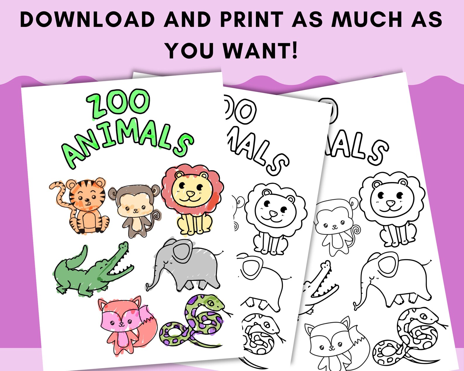 Printable Coloring Page Zoo Animal for Toddler Learning Activities ...