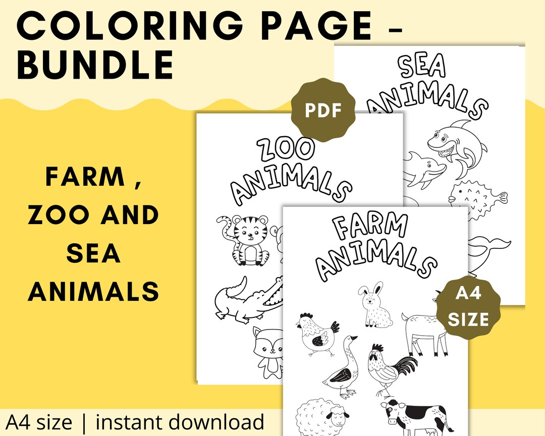 BUNDLE Printable Coloring Page Animal for Preschool Kids Learning ...