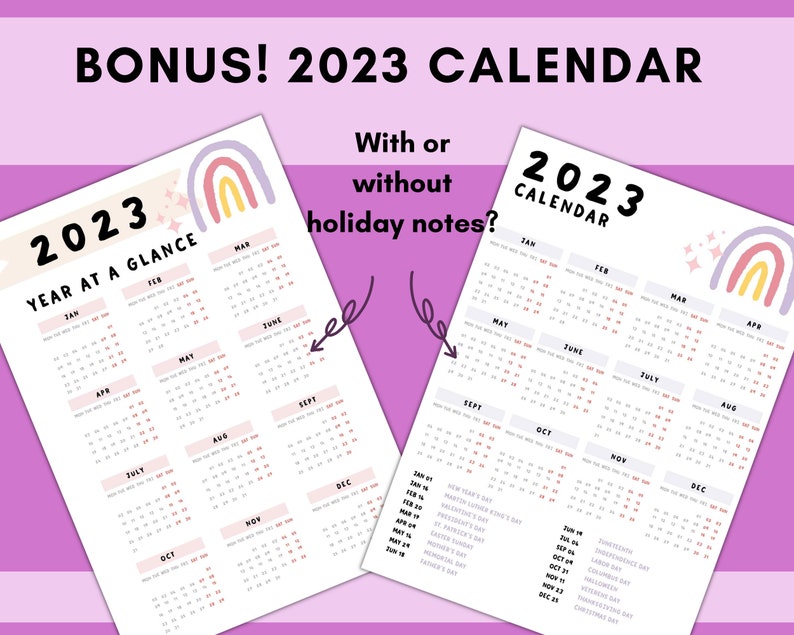 Printable Rainbow Planner Extra Pages BONUS: 2023 Calendar Kids ...