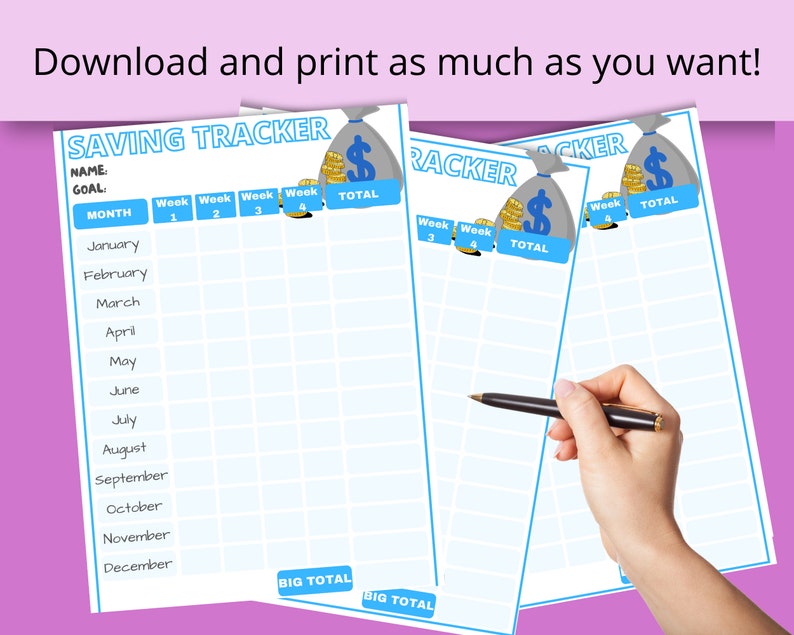 Printable Kids Saving Tracker Planner Gift Ideas for Kids Allowance Log ...
