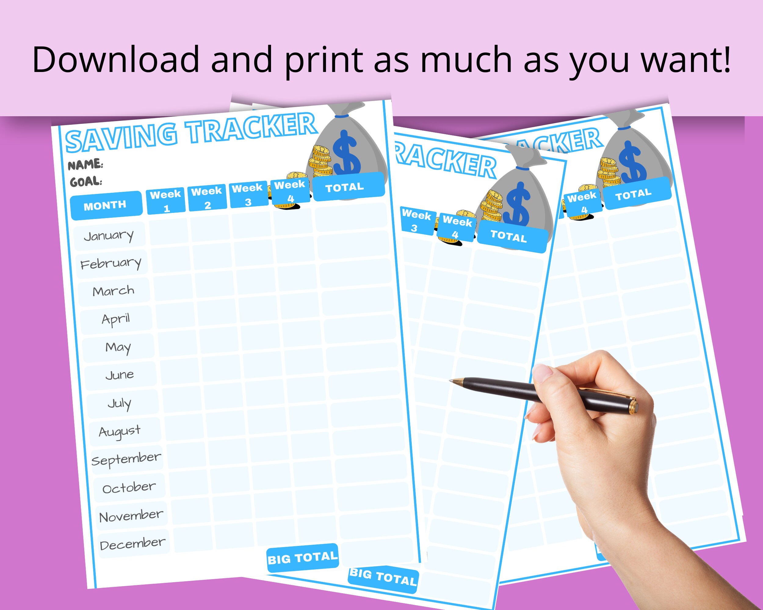Printable Kids Saving Tracker Planner Gift Ideas for Kids Allowance Log ...