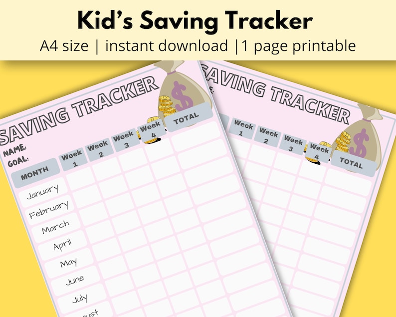 Printable Kids Saving Tracker Planning Saving Goal Chart for Kids ...