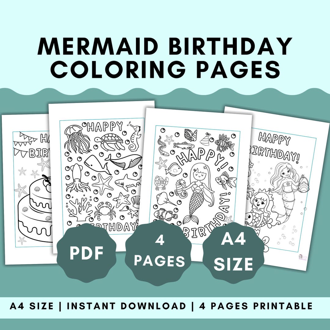 Printable Mermaid Birthday Party Coloring Page for Kids Mermaid Party ...