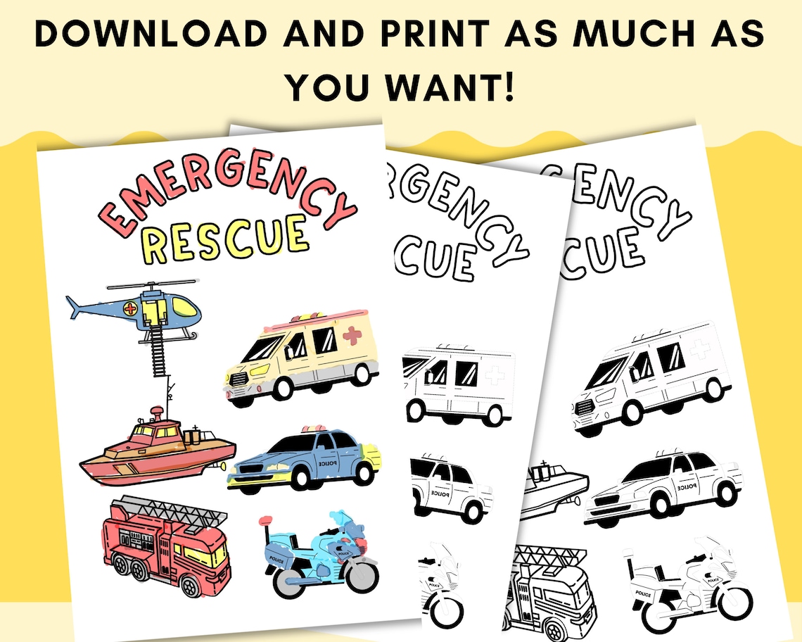 Printable Coloring Page Emergency Rescue, Kids Activities, Printable ...