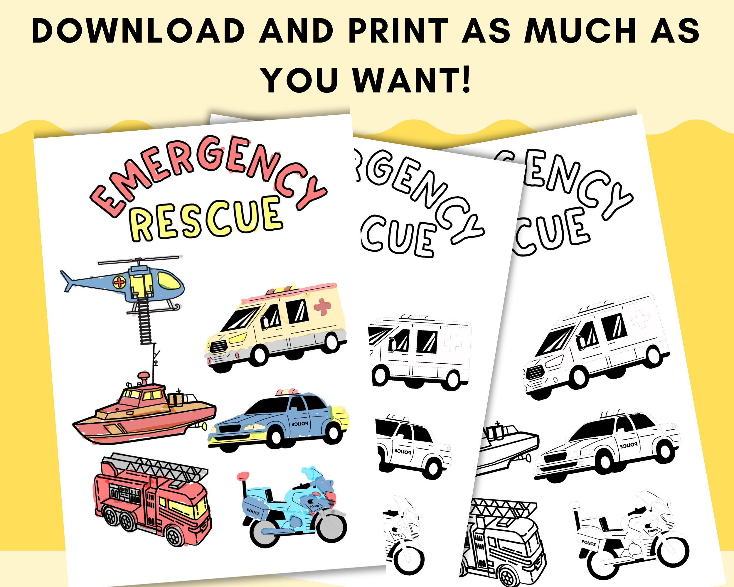 Printable Coloring Page Emergency Rescue, Kids Activities, Printable ...