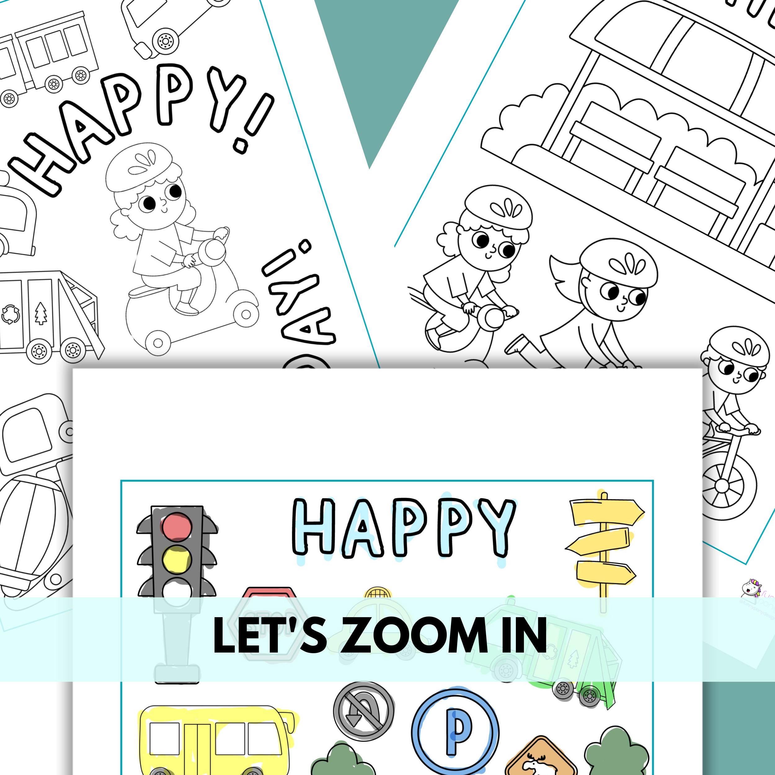 Printable Vehicle Themed Birthday Party Coloring Page for Kids ...