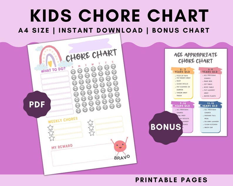 Printable Kids Chore Chart Chore Tracking Chart, Printable Chores ...