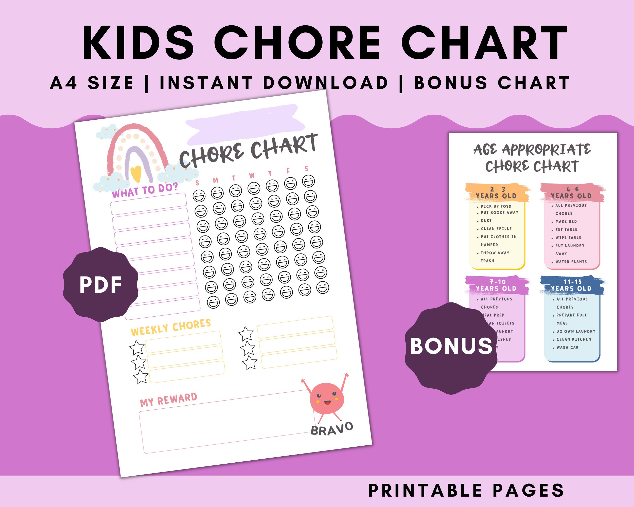 Printable Kids Chore Chart Activity Tracker Planning for Children ...