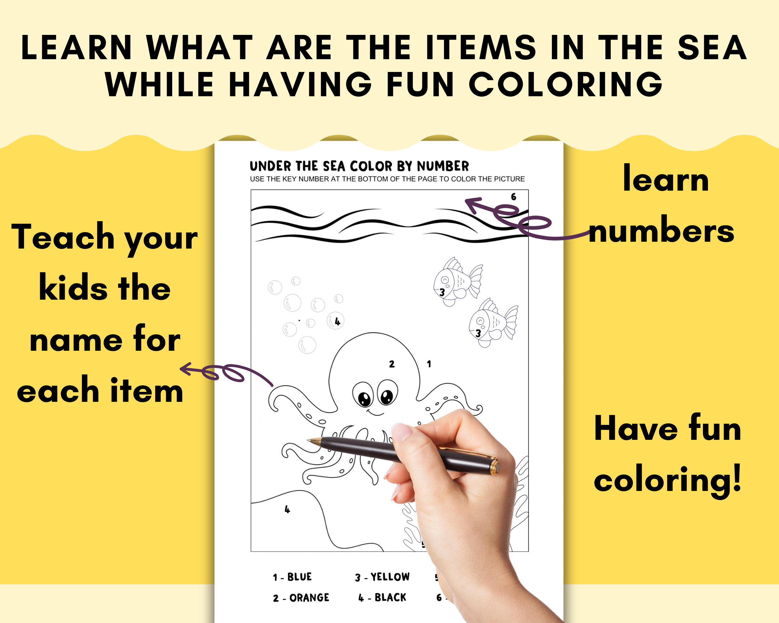 Printable Coloring Page Color by Numbers, Under the Sea Coloring, Under ...