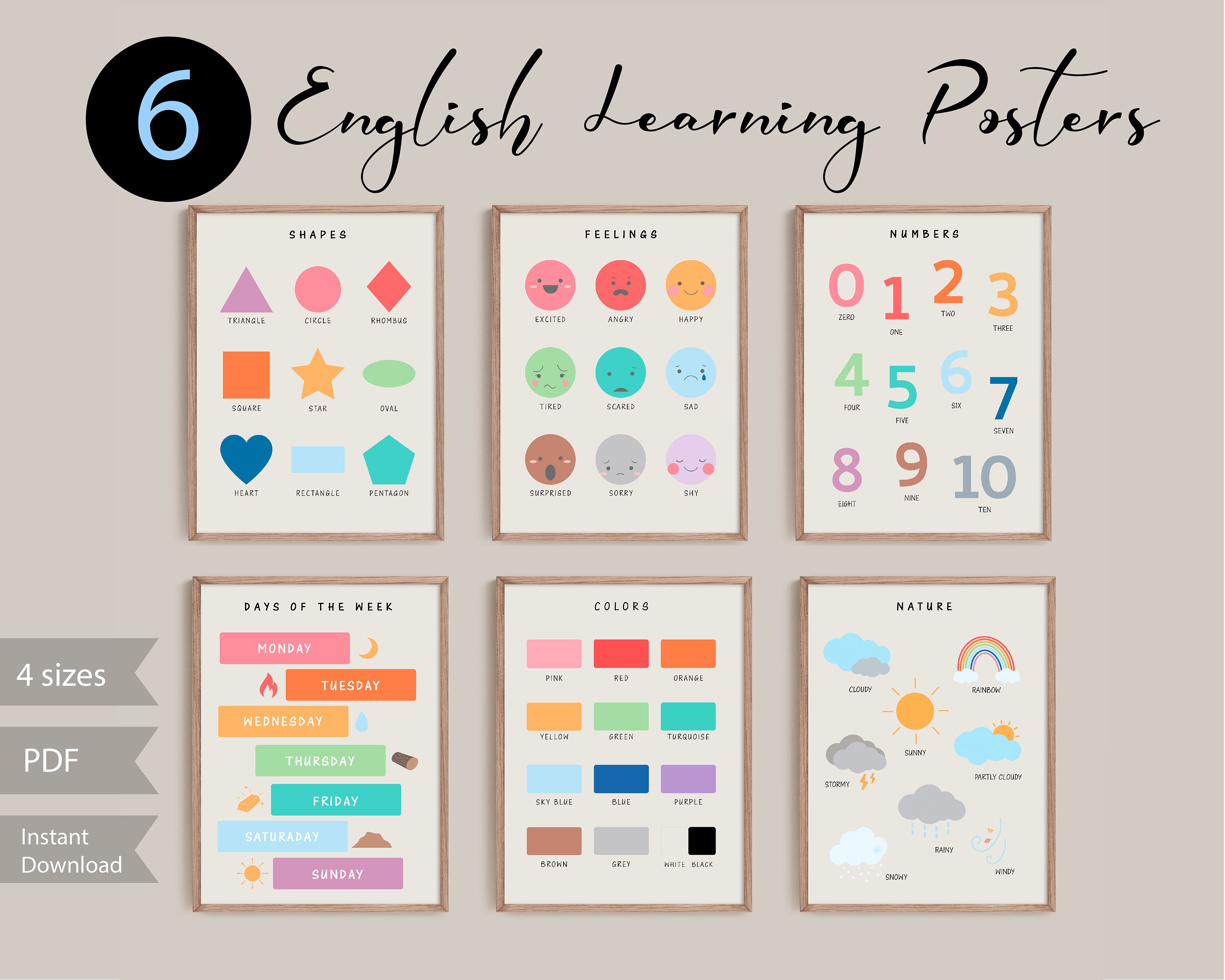 6 English Educational Posters Learning Posters Set of 6 Educational ...