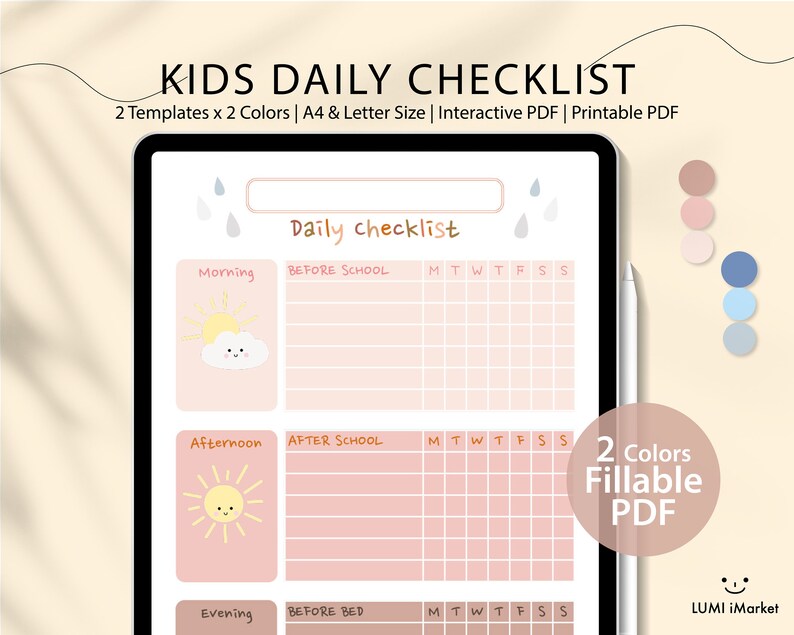 Kids Daily Checklist | Daily Routine | Homeschool Planner | Editable ...