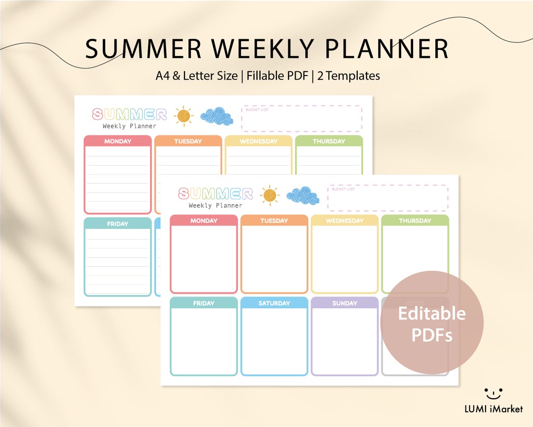 Editable Summer Weekly Schedule | Printable & Editable | Kids Summer ...