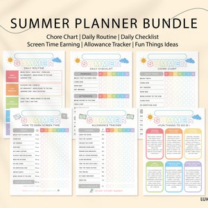 Summer Planner Bundle | Printable & Editable | Daily Screen Time ...