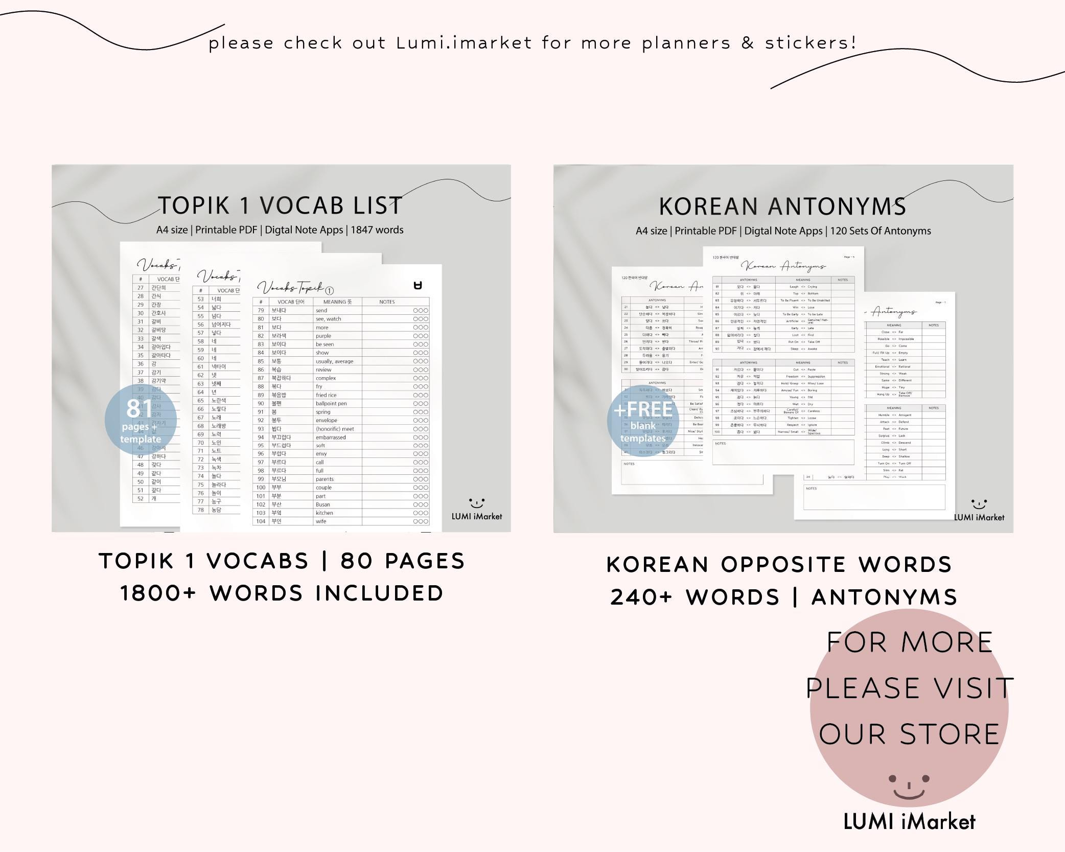 240 Korean Antonyms Vocab List | Study Korean | Vocabulary Worksheet ...