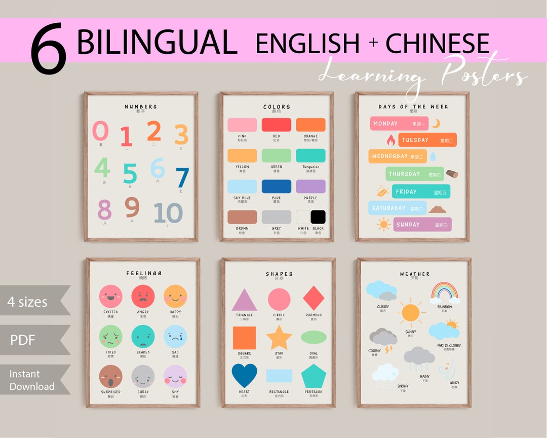 6 Bilingual Chinese Educational Posters Chinese Learning Posters Set of ...