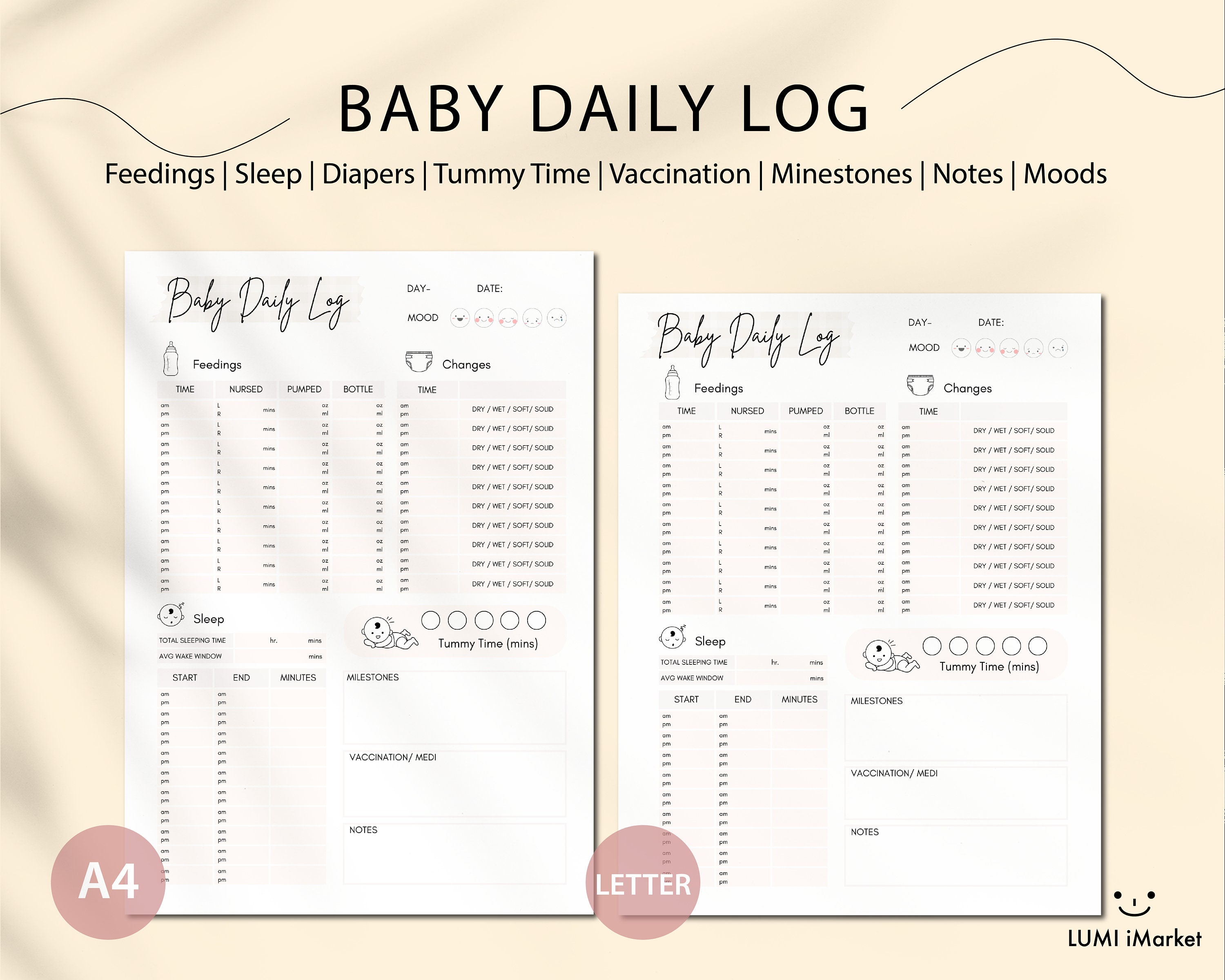 Daily Baby Log | Baby Care Log | Digital Download Printable | Daily ...