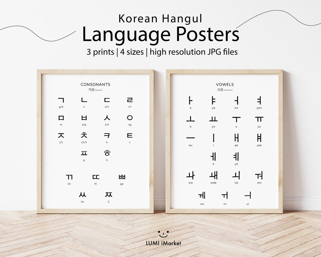 Korean Hangul Learning Posters | Korean Vowels, Consonants | Korean ...