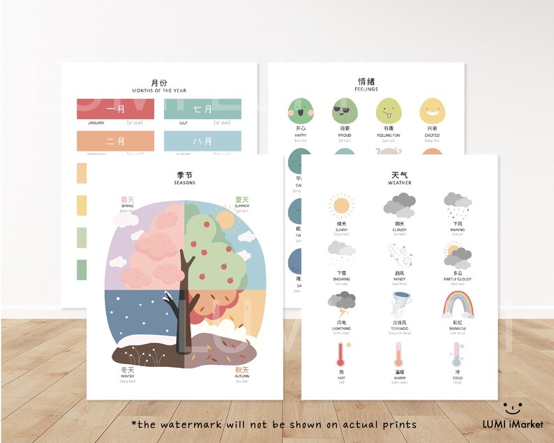 10 Bilingual English Simplified Chinese Pinyin Educational Posters ...