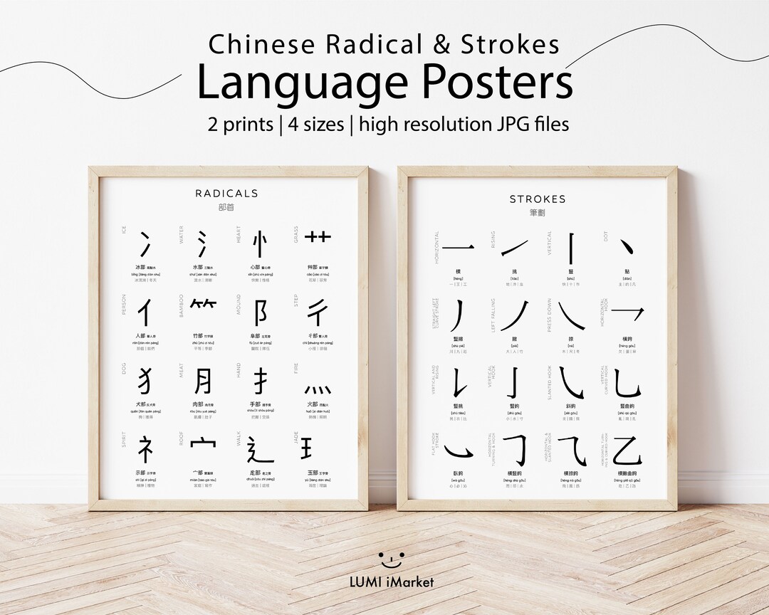 Chinese Radicals Chinese Strokes Learning Poster | Educational Poster ...