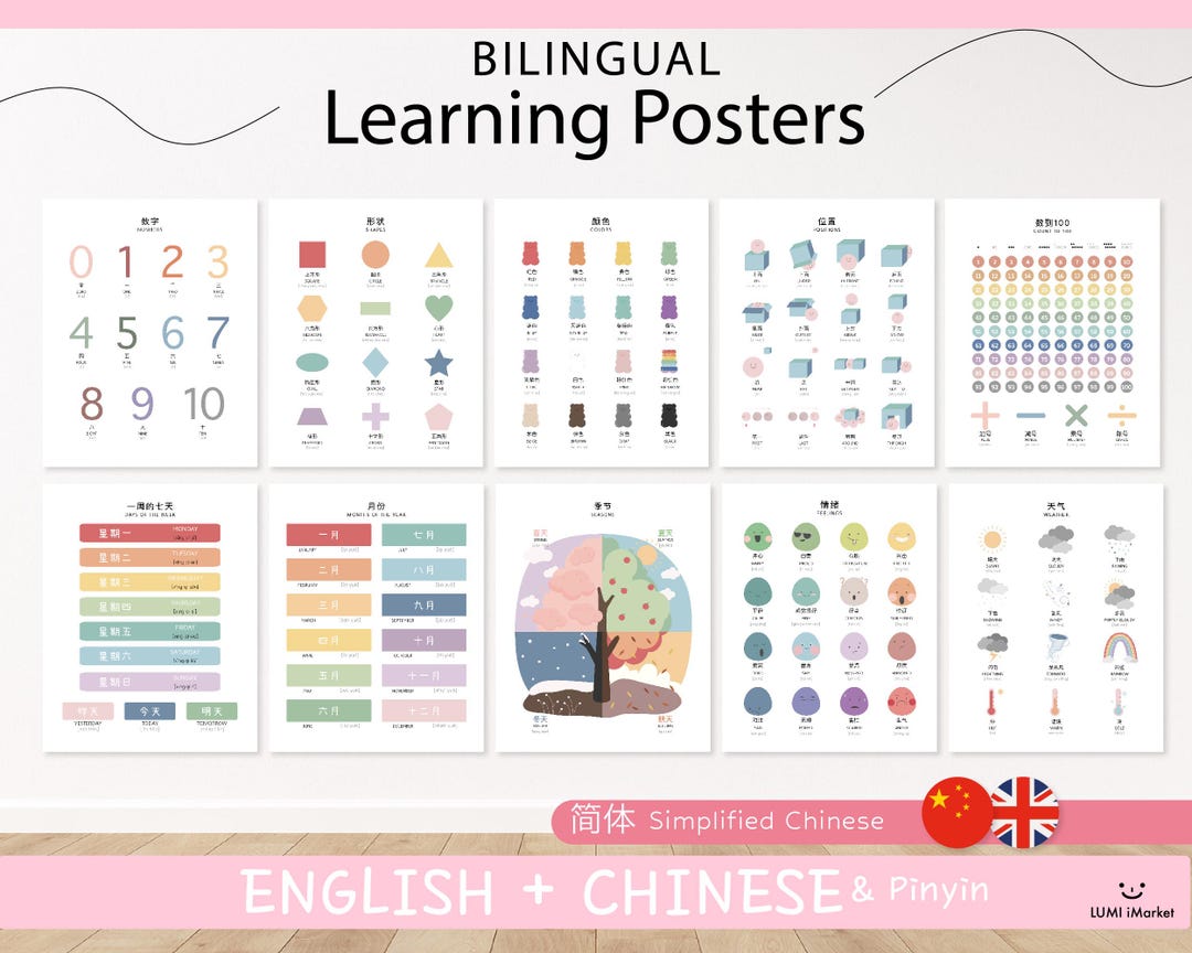 10 Bilingual English Simplified Chinese Pinyin Educational Posters ...