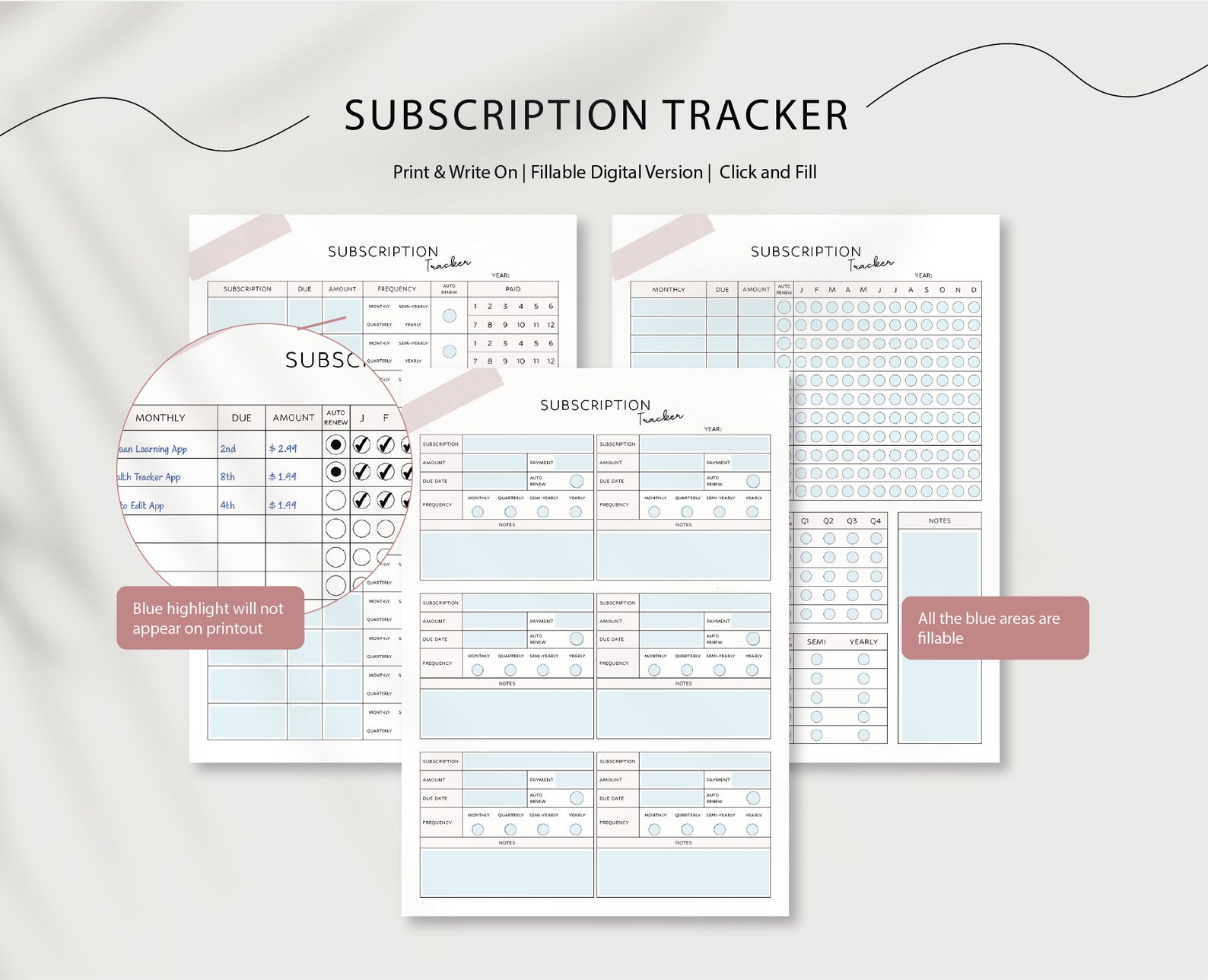 Editable Subscription Tracker | Subscription Checklist | Bill Payment ...