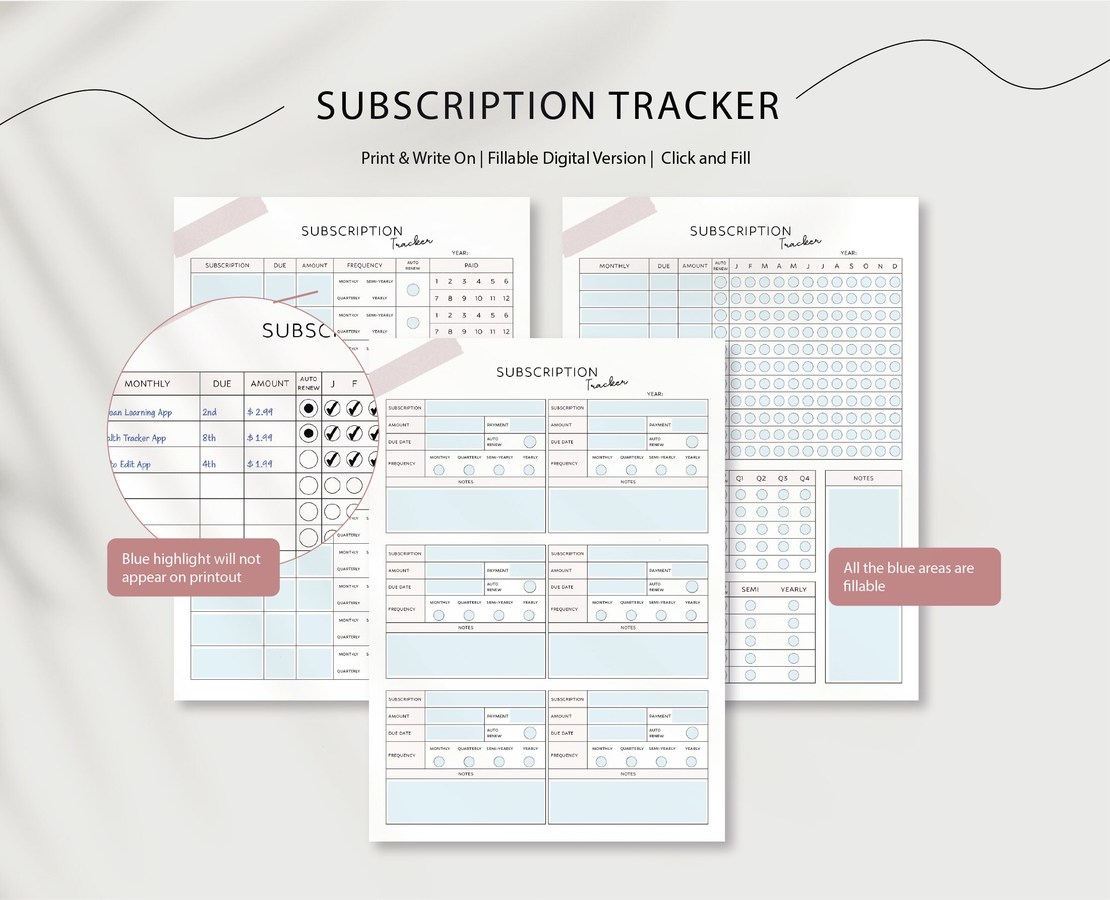Editable Subscription Tracker | Subscription Checklist | Bill Payment ...