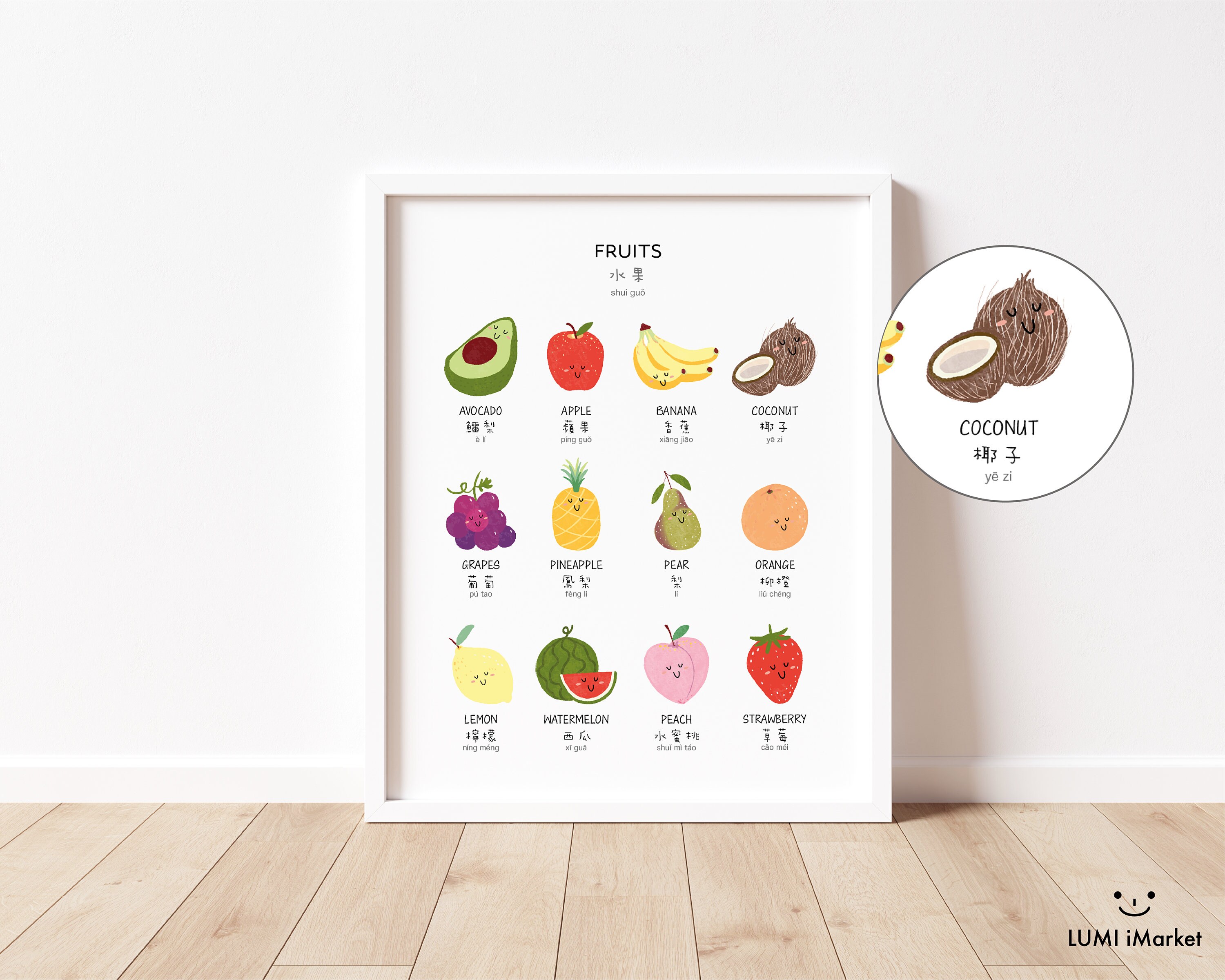 Chinese Learning Posters Fruit Poster Bilingual Chinese Educational ...