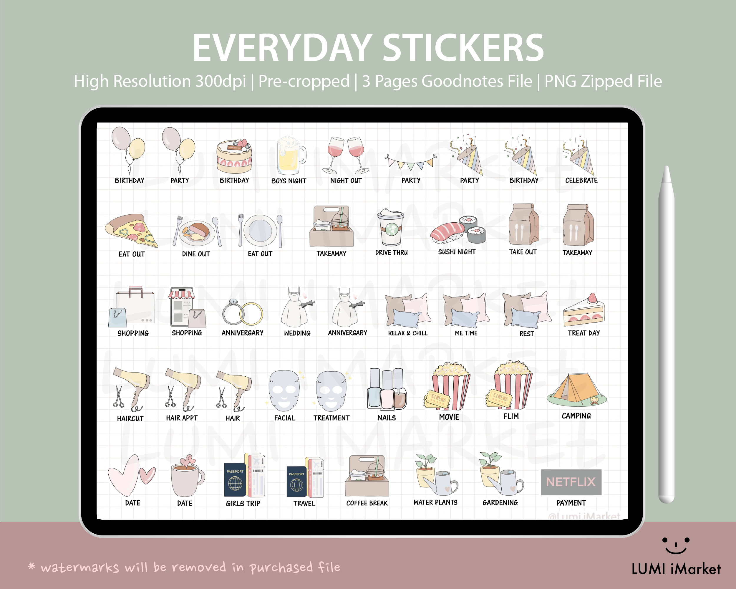 132+ Everyday Sticker Pack | Cute Goodnotes Digital Planner Stickers ...