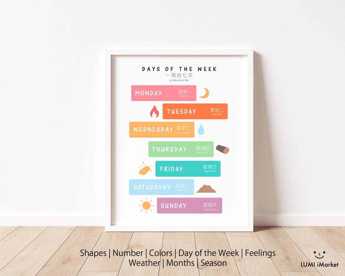 8 Bilingual English Chinese Pinyin Educational Posters | Set of 8 ...