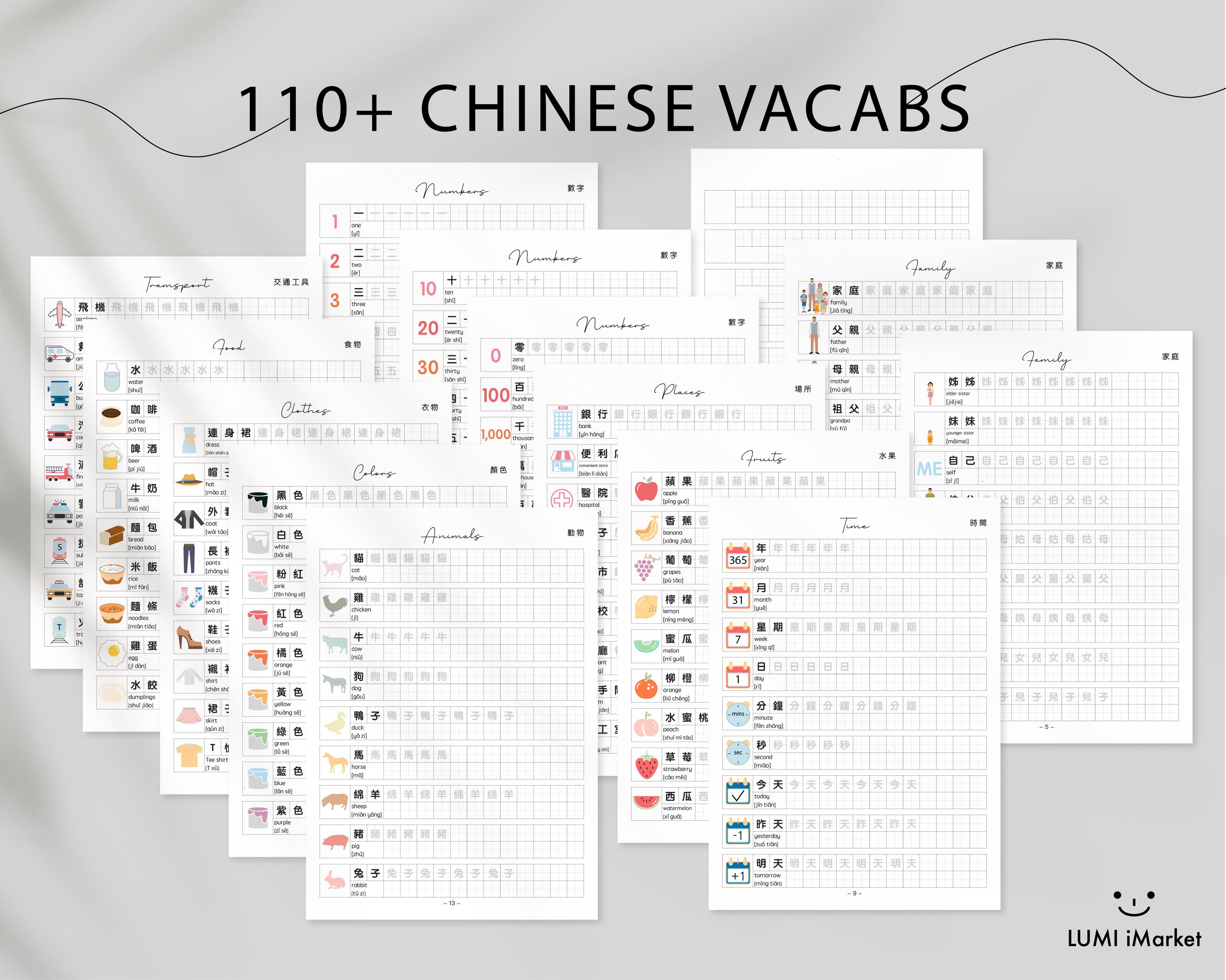 110+ Chinese Words Writing Practice Sheet | Vocabulary Worksheet ...