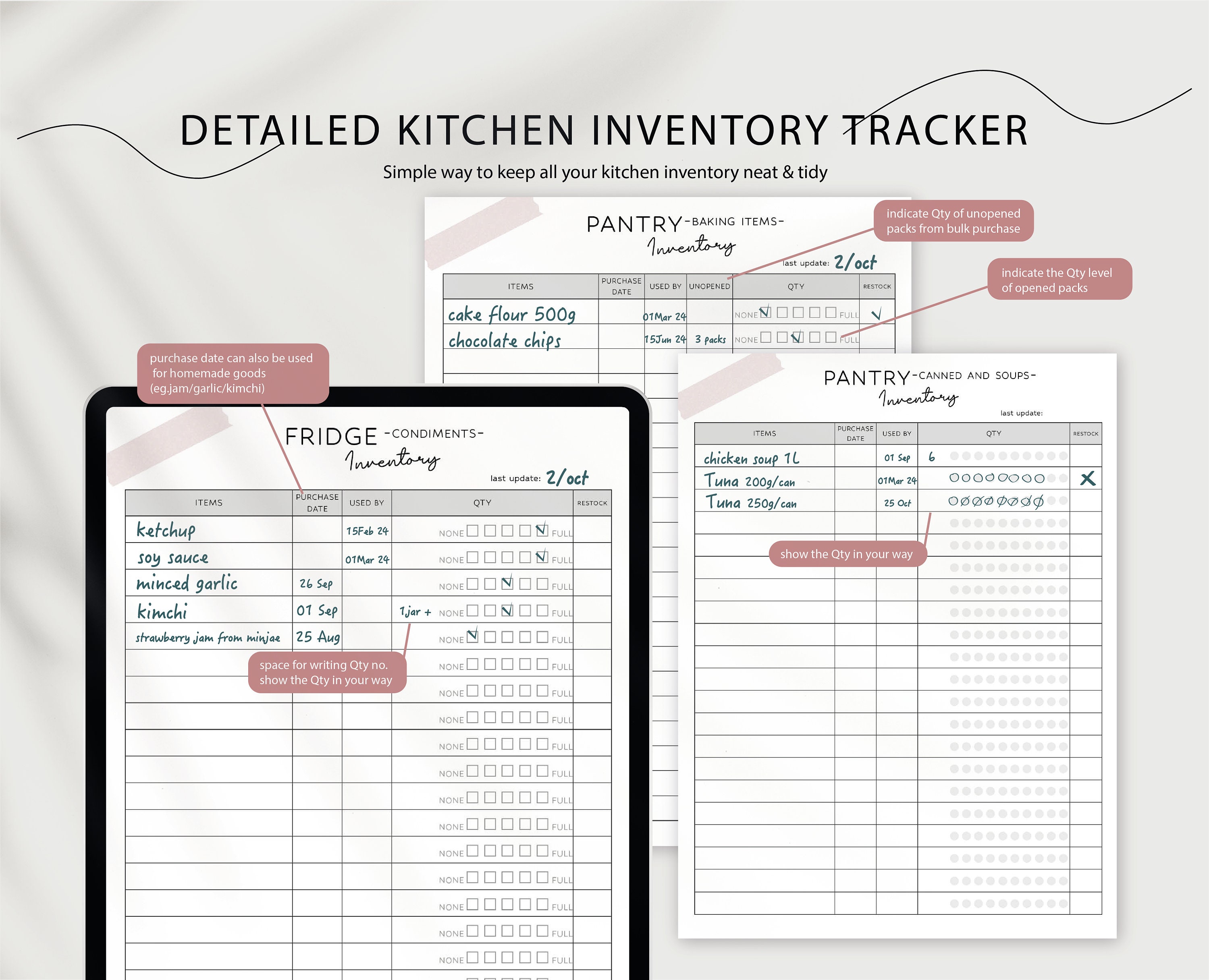 DETAILED Kitchen Inventory Tracker Fridge, Freezer, Pantry Planner ...