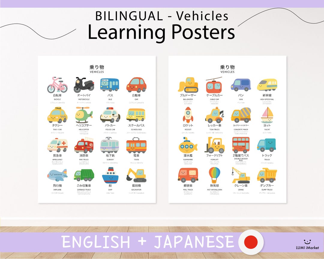English Japanese Bilingual Transportation Chart | Learn Japanese for ...