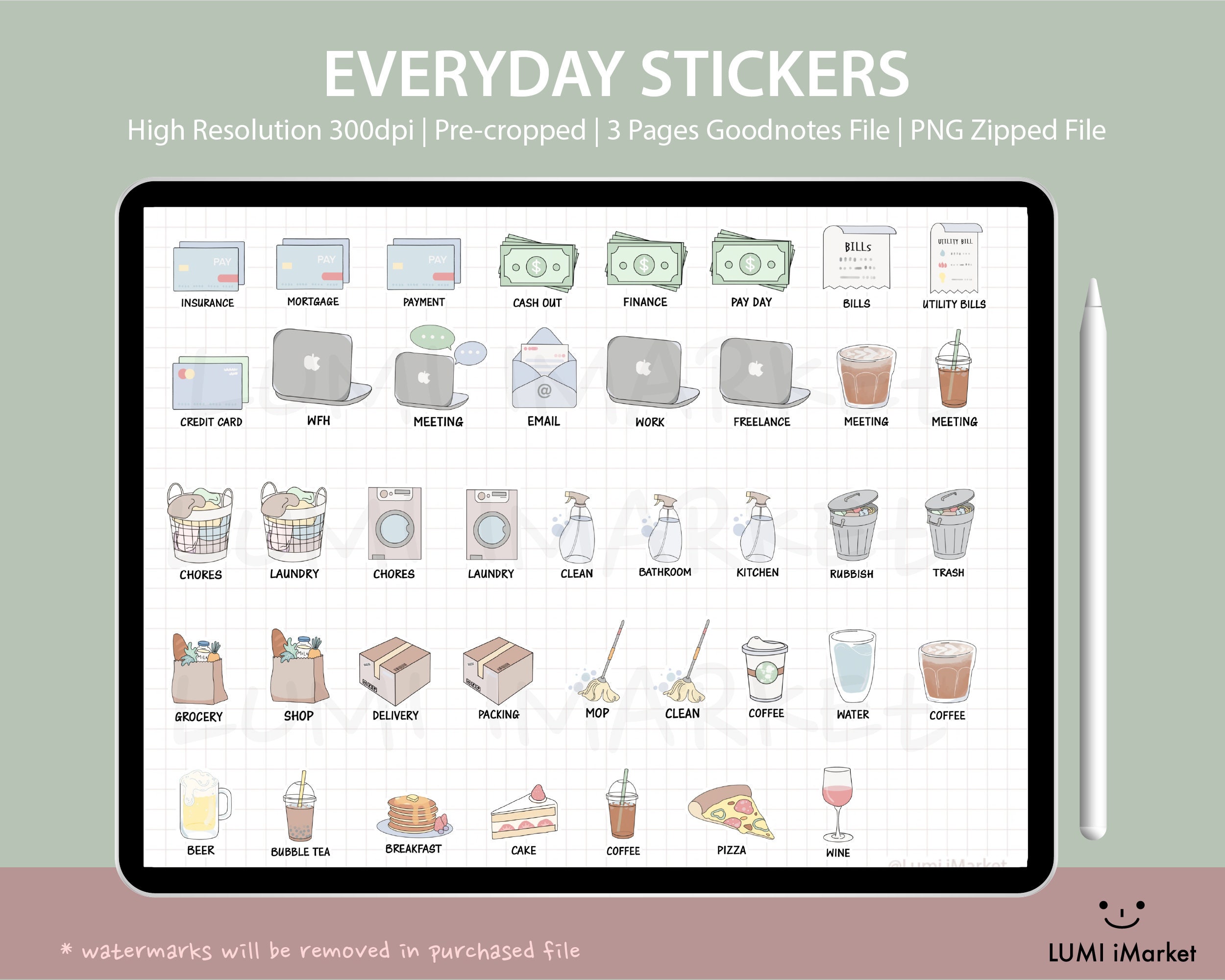 132+ Everyday Sticker Pack | Cute Goodnotes Digital Planner Stickers ...