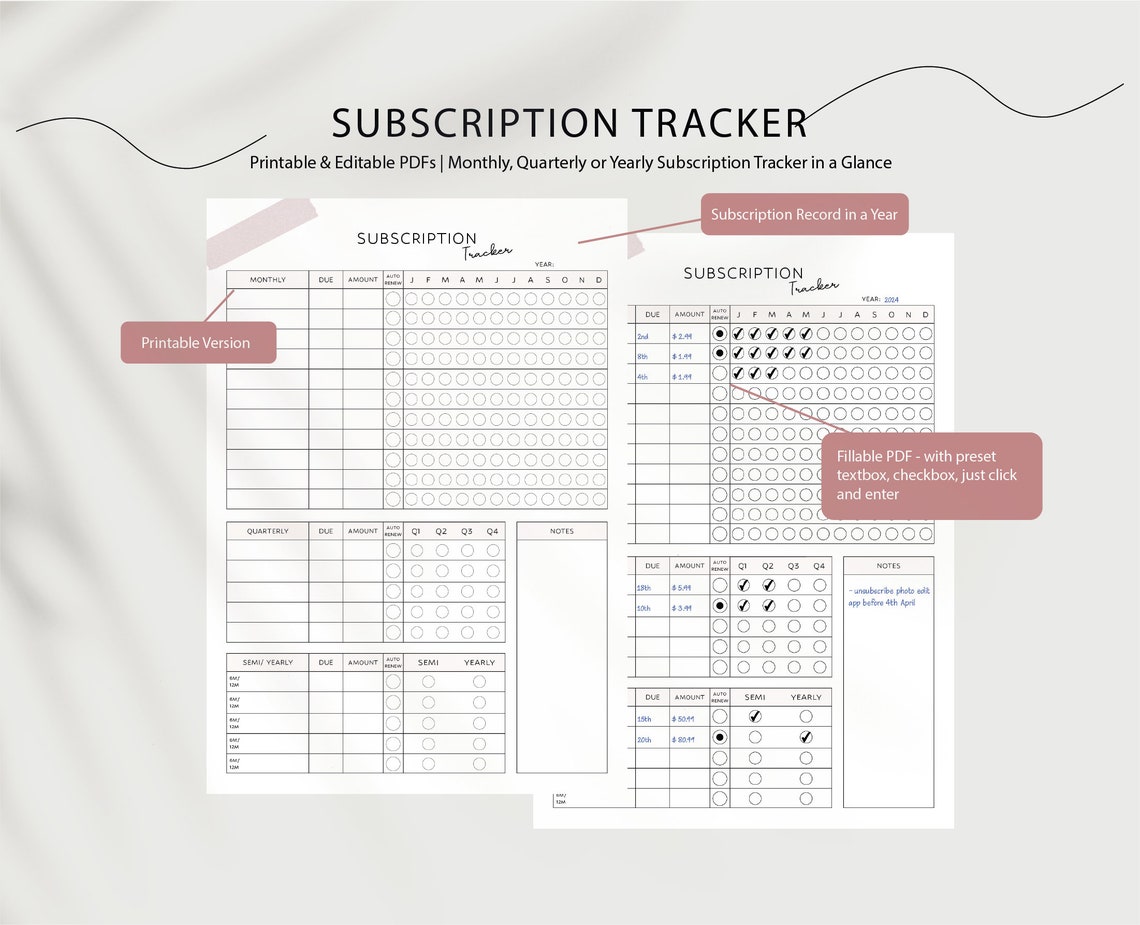Editable Subscription Tracker | Subscription Checklist | Bill Payment ...