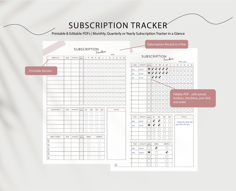 Editable Subscription Tracker | Subscription Checklist | Bill Payment ...
