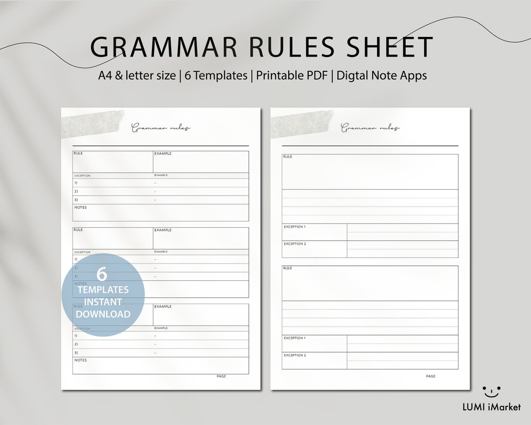 Grammar Rules List | Grammar Worksheet | Language Study Planner ...